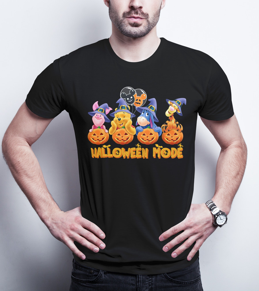 Winnie The Pooh Halloween Mode With Pumpkins And Balloons Featuring Piglet Eeyore Tigger T-Shirt