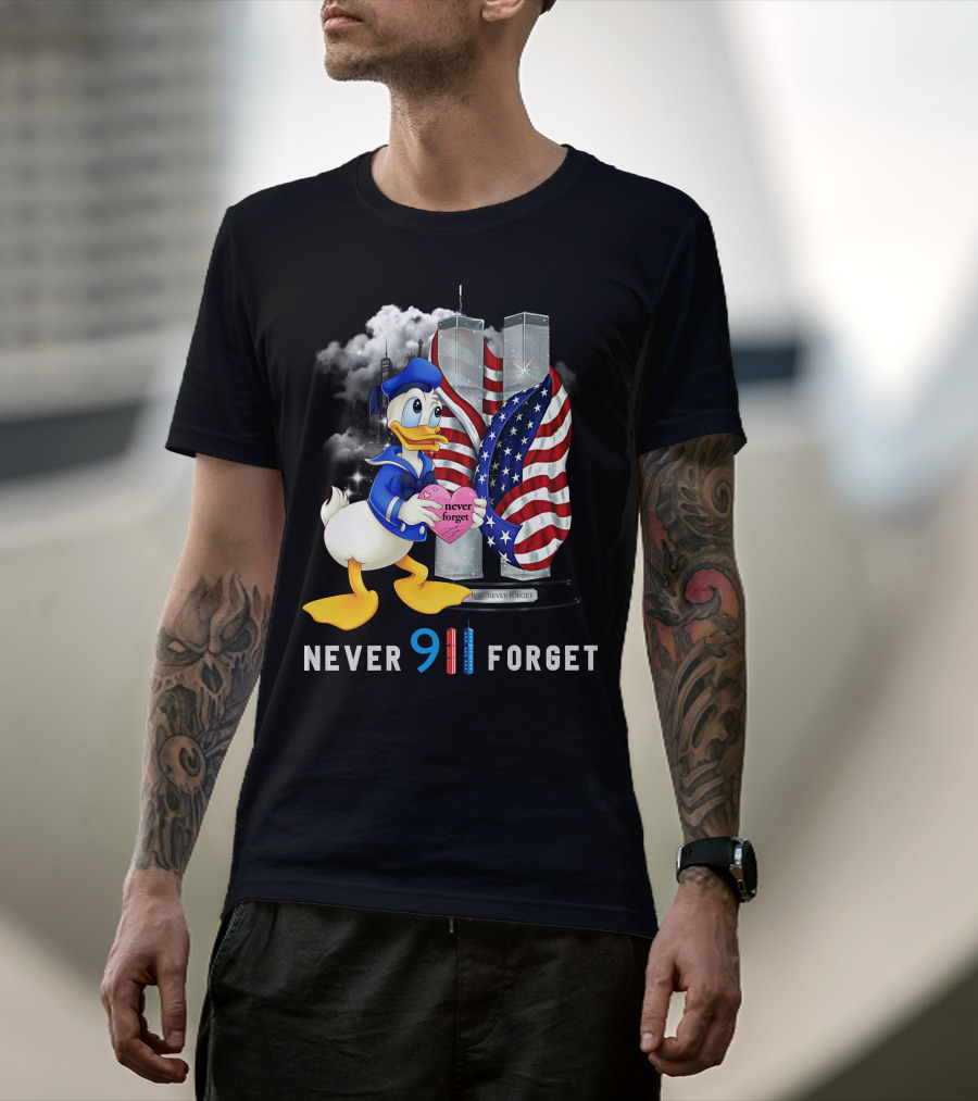 Never 911 Forget Donald Duck Twin Towers Usa Flag T-Shirt
