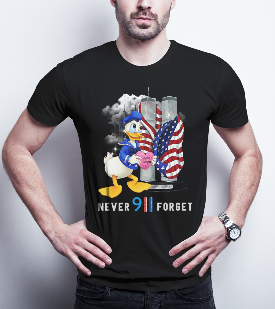 Never 911 Forget Donald Duck Twin Towers Usa Flag T-Shirt