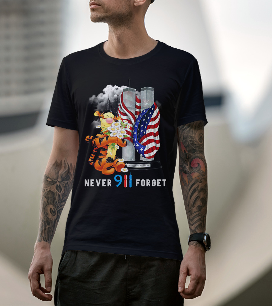 Tigger 9/11 Never Forget Twin Towers And American Flag T-Shirt