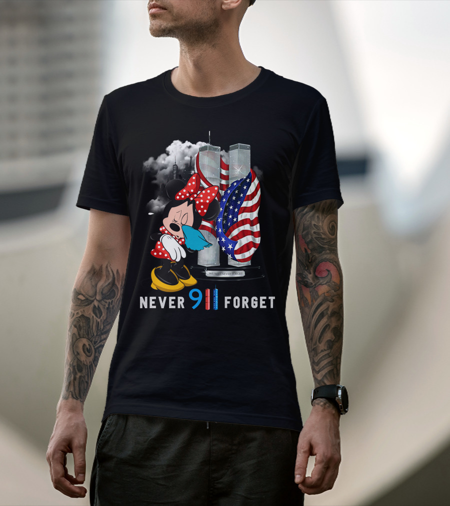 Never 911 Forget Minnie Mouse Twin Towers American Flag T-Shirt