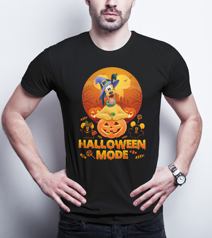 Pluto Halloween Mode With Witch Hat And Pumpkin Decorations T-Shirt