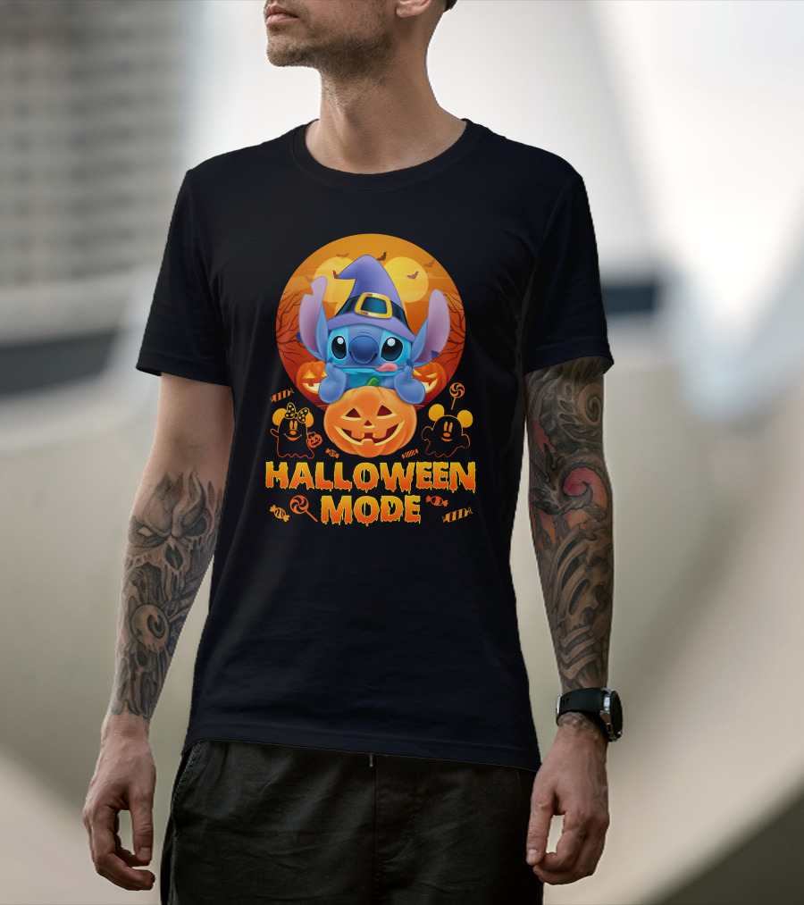 Stitch Halloween Mode Pumpkin Bats Candy T-Shirt