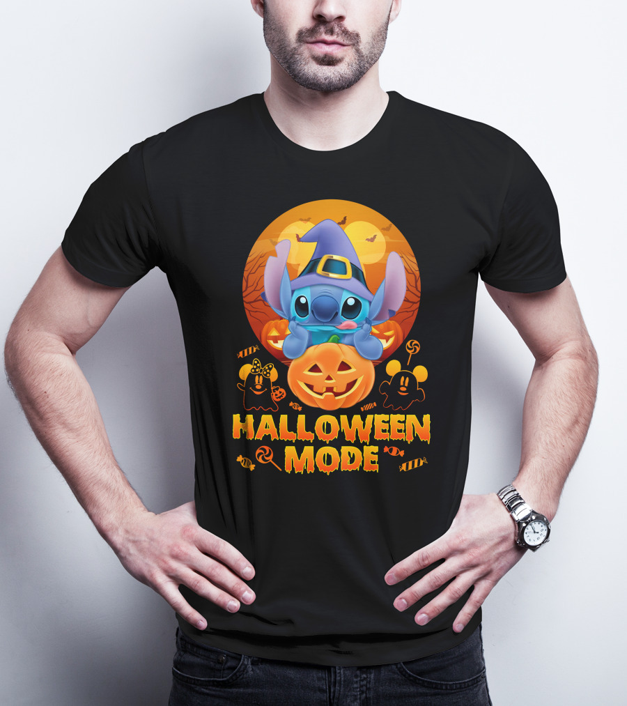 Stitch Halloween Mode Pumpkin Bats Candy T-Shirt