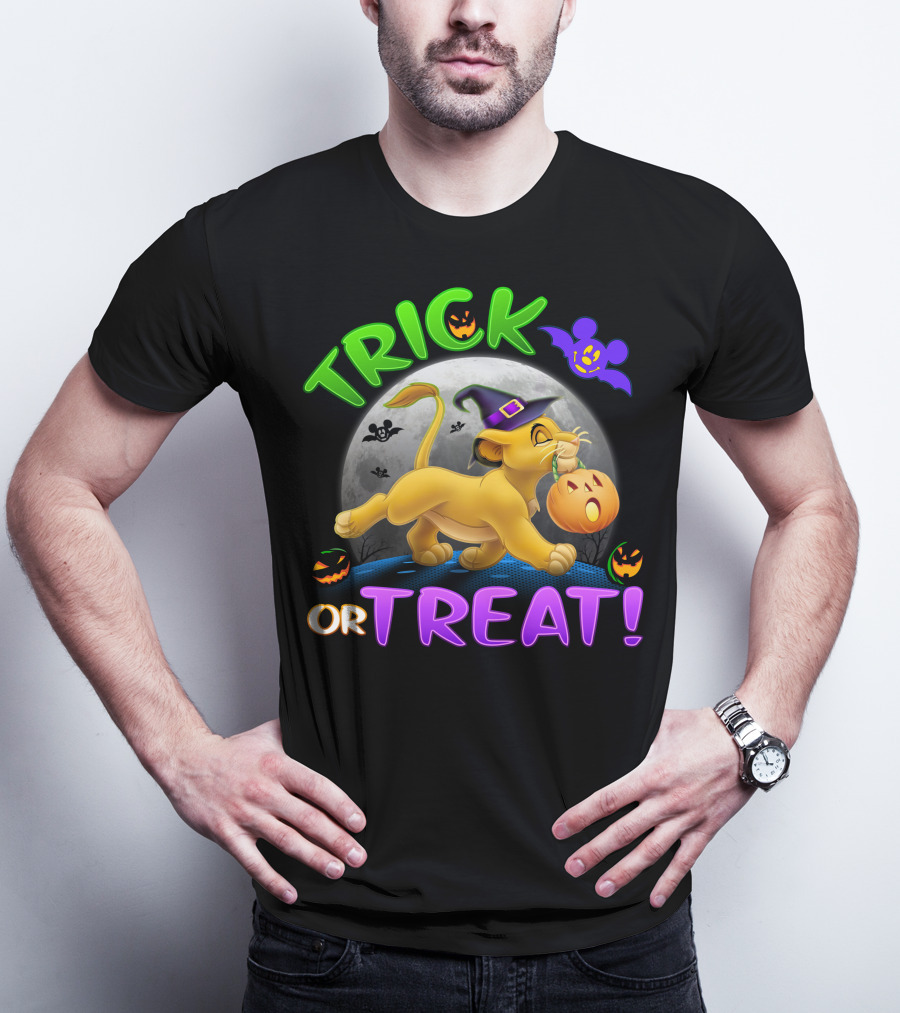 Trick Or Treat Simba Halloween Disney Mickey Moon Pumpkin T-Shirt