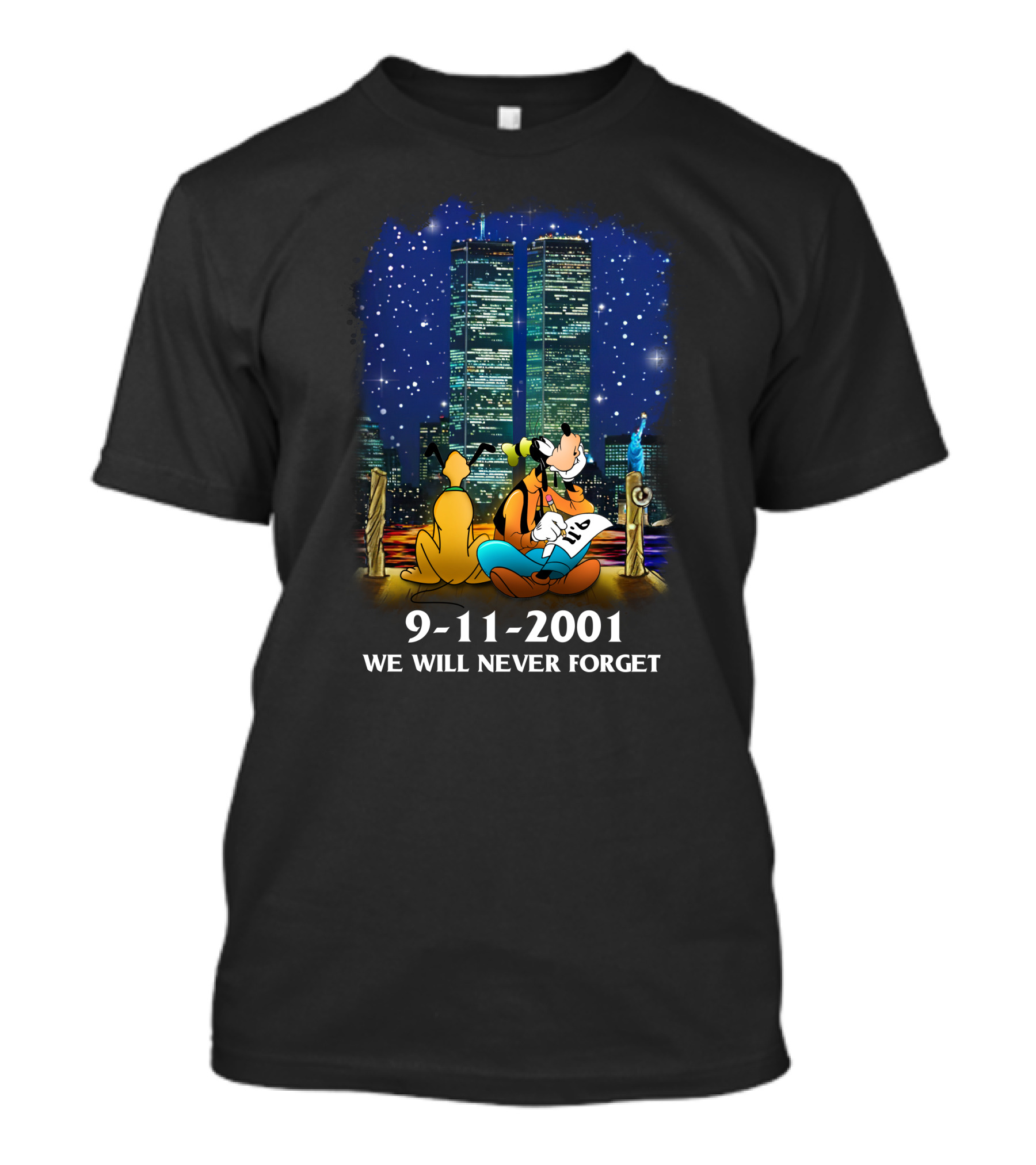 Goofy And Pluto 9-11-2001 We Will Never Forget T-Shirt