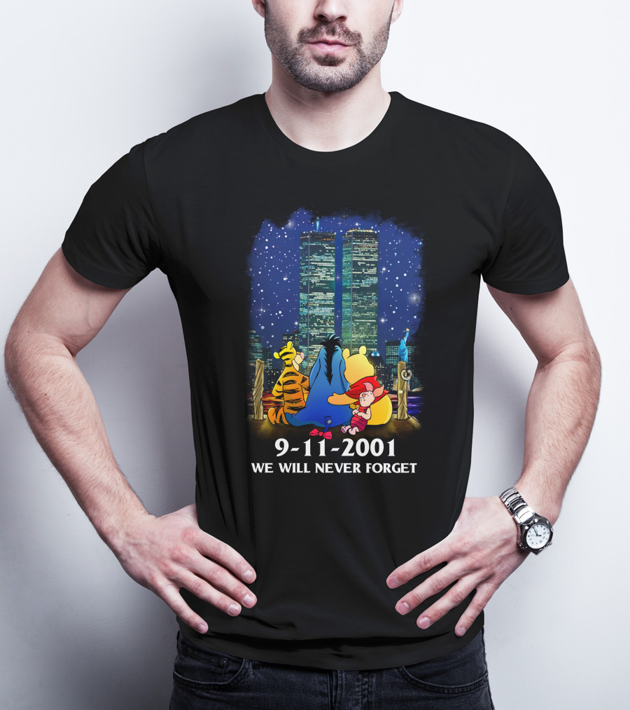 Winnie The Pooh 9-11 2001 We Will Never Forget Twin Towers Tribute T-Shirt