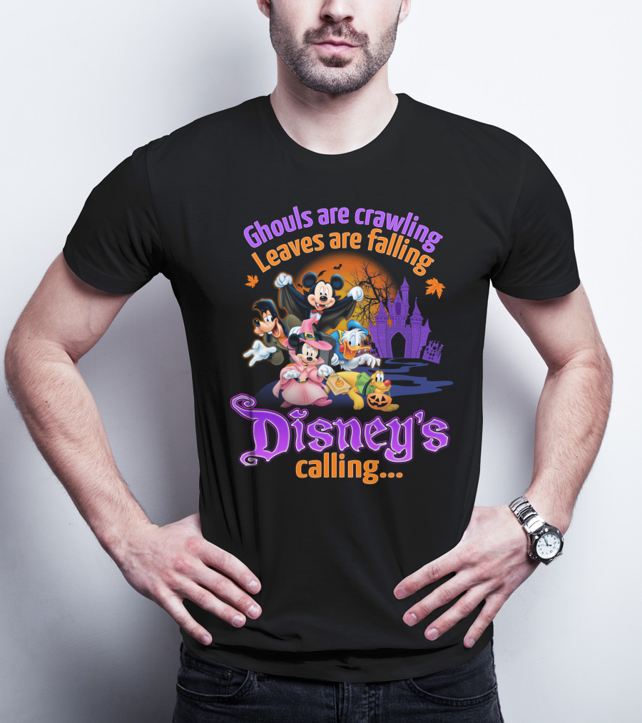 Ghouls Are Crawling Leaves Are Falling Disney's Calling Mickey Mouse And Friends Halloween Castle T-Shirt