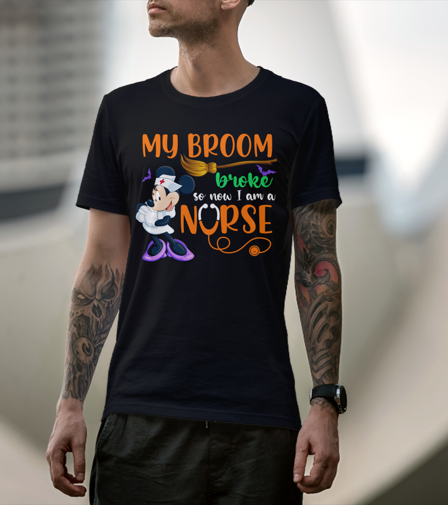 Minnie Mouse My Broom Broke So Now I Am A Nurse Halloween T-Shirt