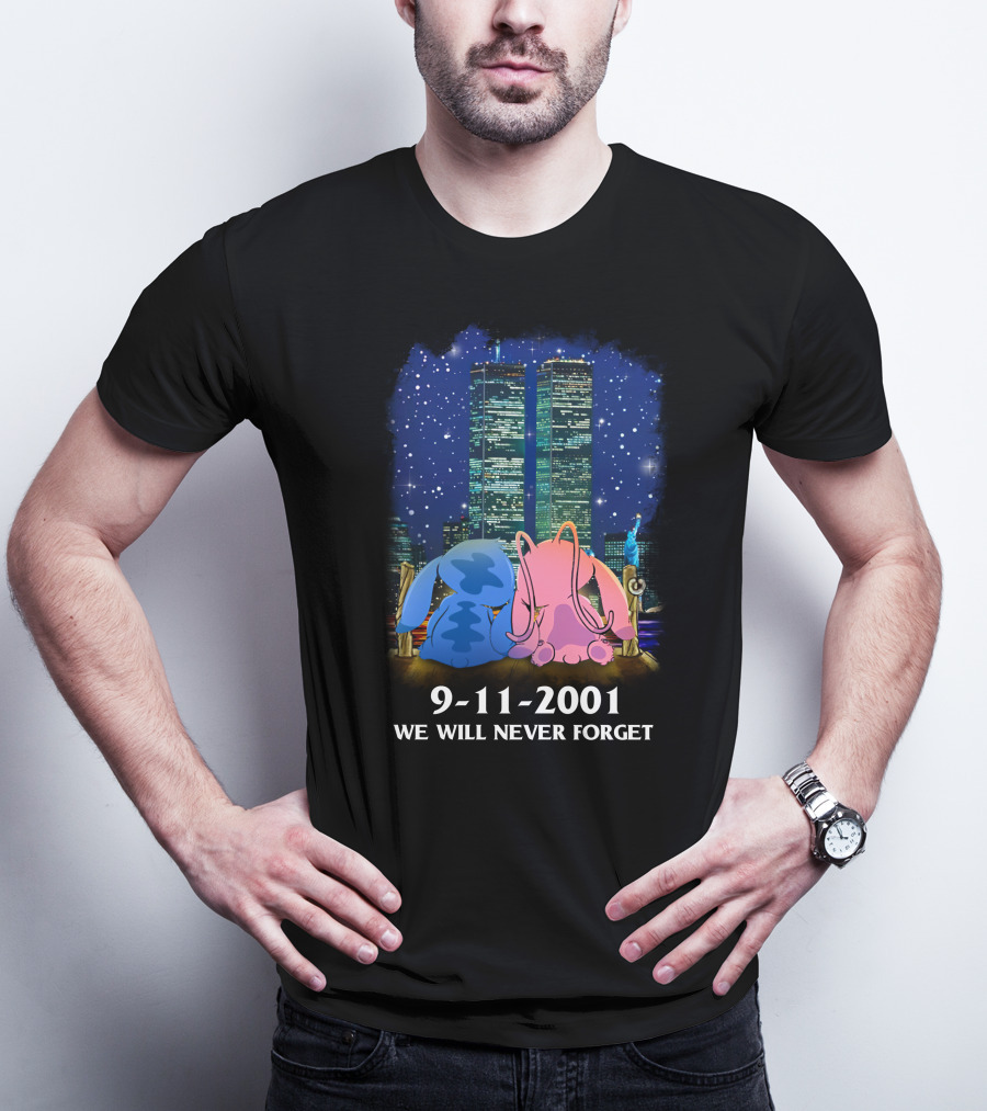 Stitch & Angel-D 9-11-2001 We Will Never Forget Memorial Twins T-Shirt