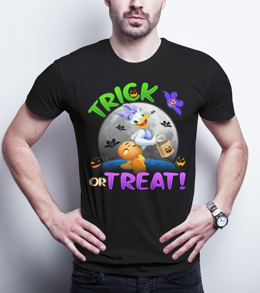 Trick Or Treat Daisy Duck Halloween Moon Mickey Bat Pumpkins T-Shirt