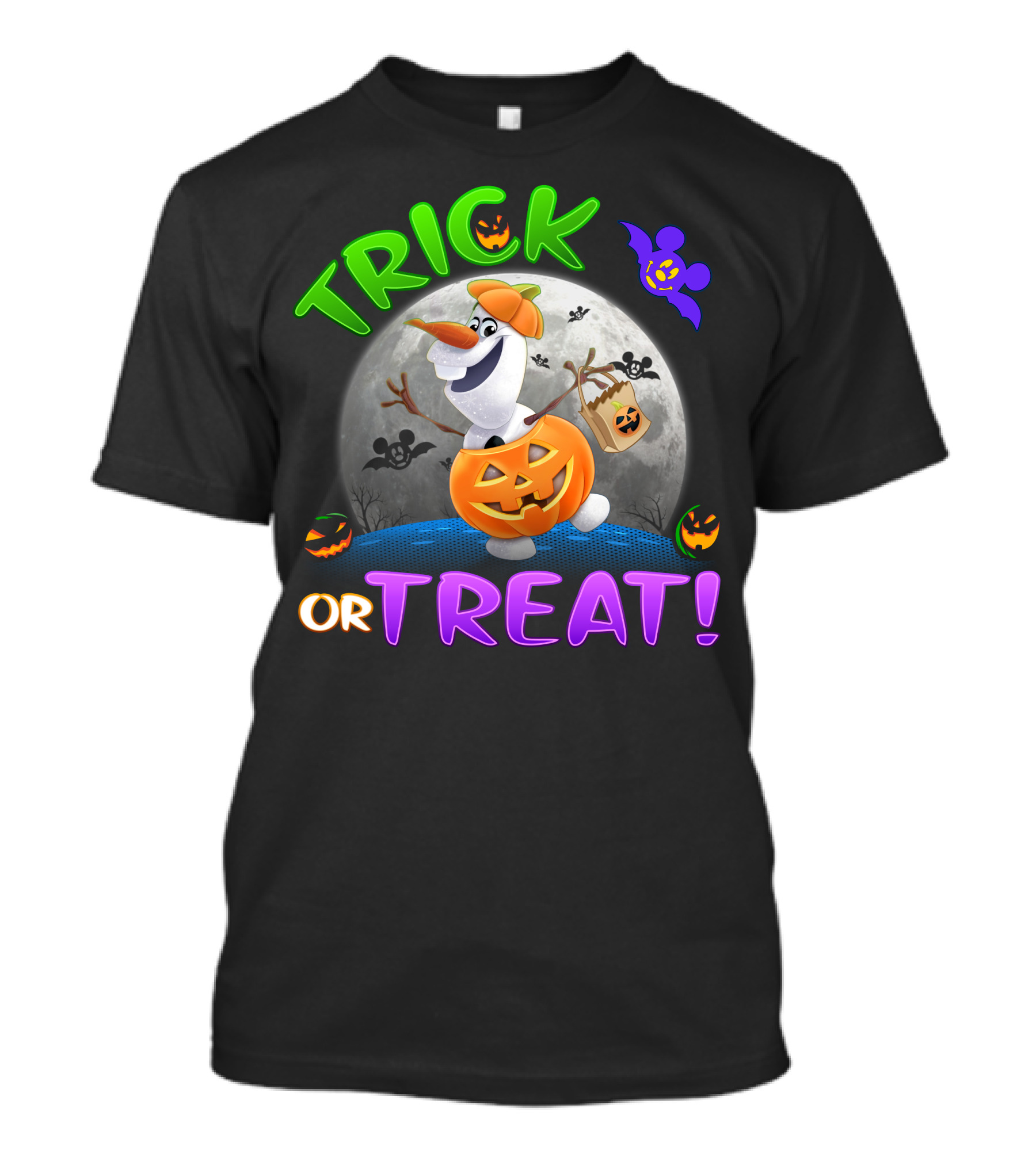 Trick Or Treat Olaf Halloween Moon Bat Mickey Ghost Pumpkin T-Shirt