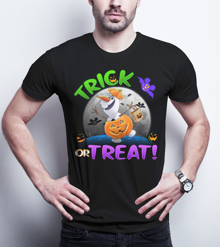 Trick Or Treat Olaf Halloween Moon Bat Mickey Ghost Pumpkin T-Shirt