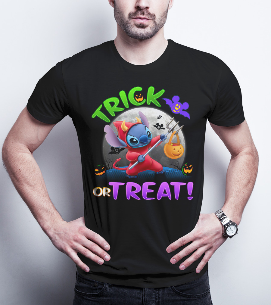 Trick Or Treat Stitch Halloween Bat Pumpkins Moon Costume T-Shirt
