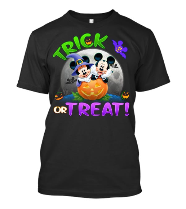 Trick Or Treat Mickey And Minnie Halloween Jack-O'-Lantern Moon T-Shirt