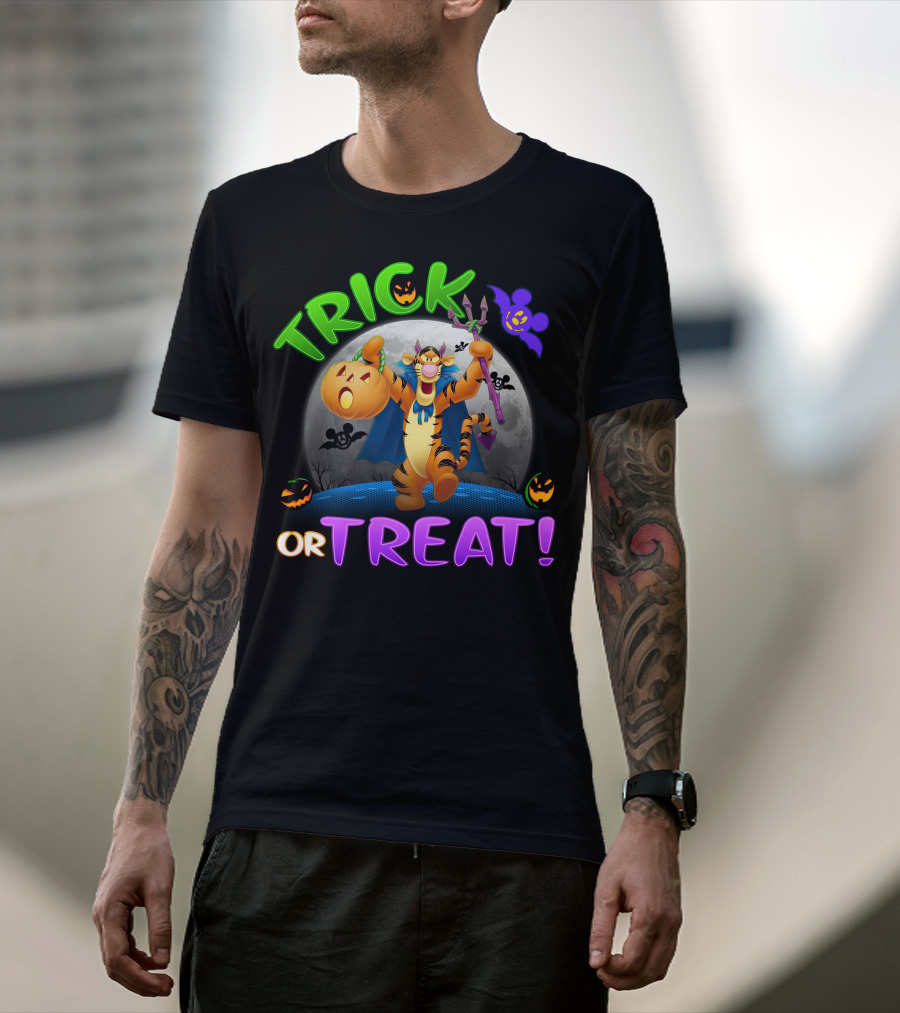 Trick Or Treat Tigger Disney Halloween Celebration With Pumpkins And Bat T-Shirt