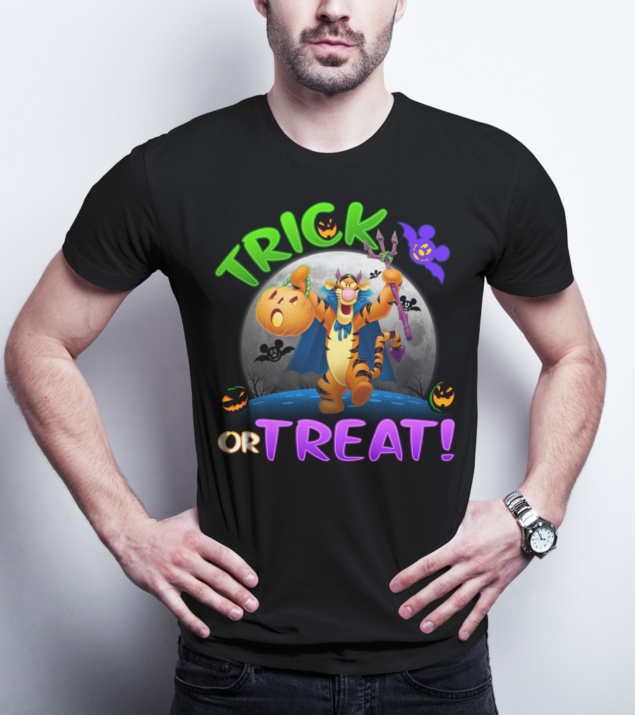 Trick Or Treat Tigger Disney Halloween Celebration With Pumpkins And Bat T-Shirt