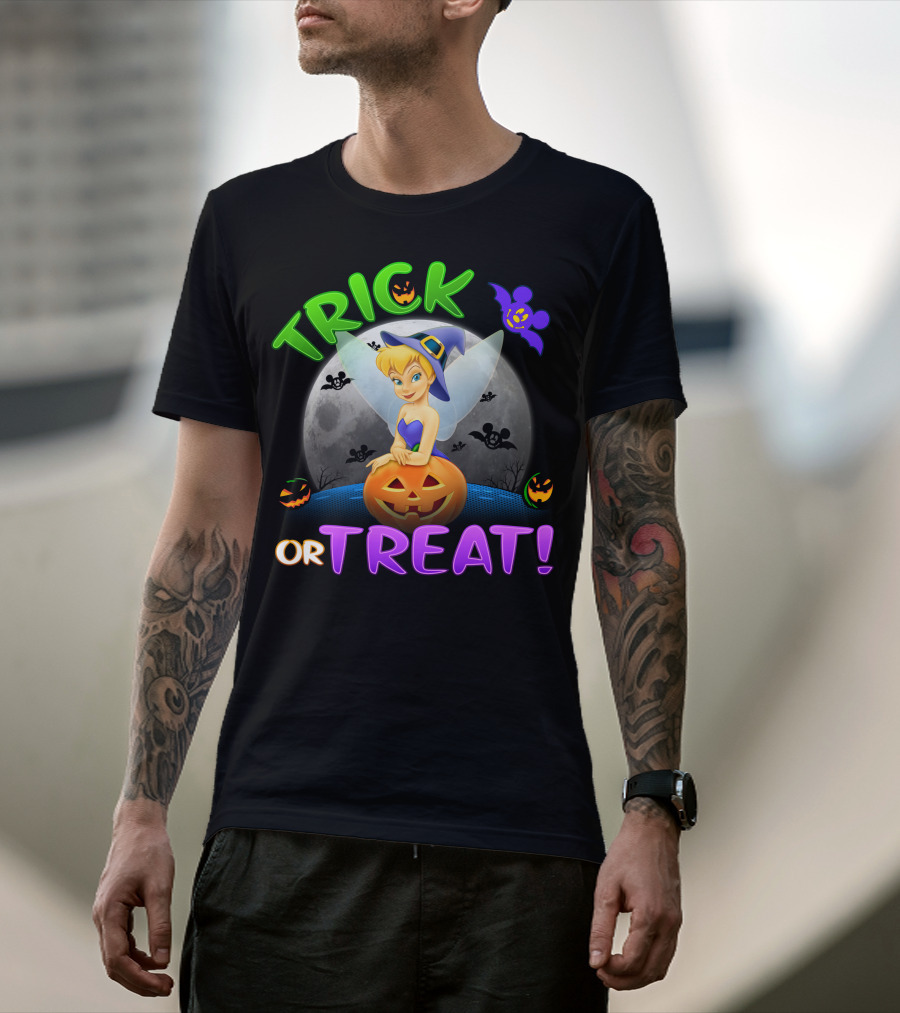 Trick Or Treat Tinker Bell Halloween Jack-O'-Lantern Moon Bat Mickey Ears T-Shirt