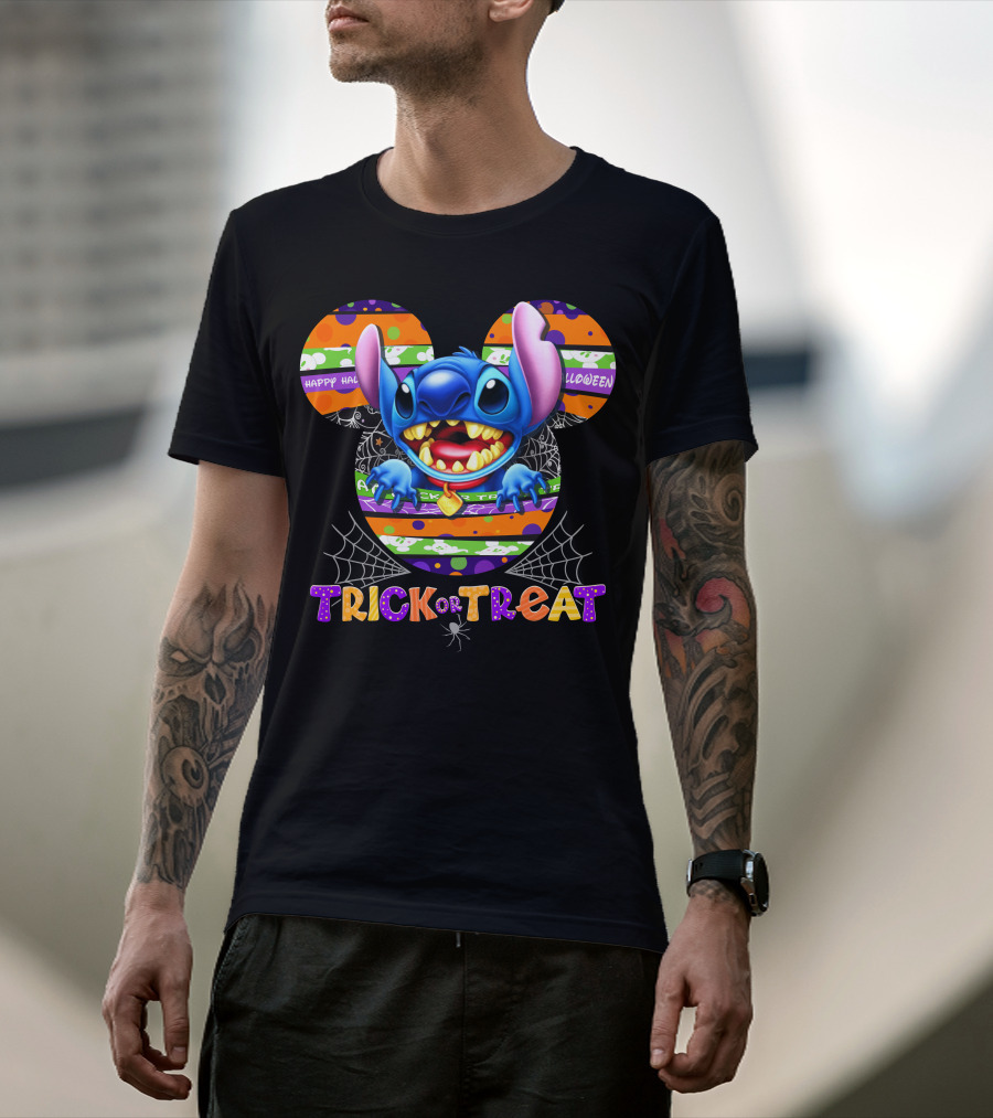 Happy Halloween Stitch Trick Or Treat Mickey Ears T-Shirt