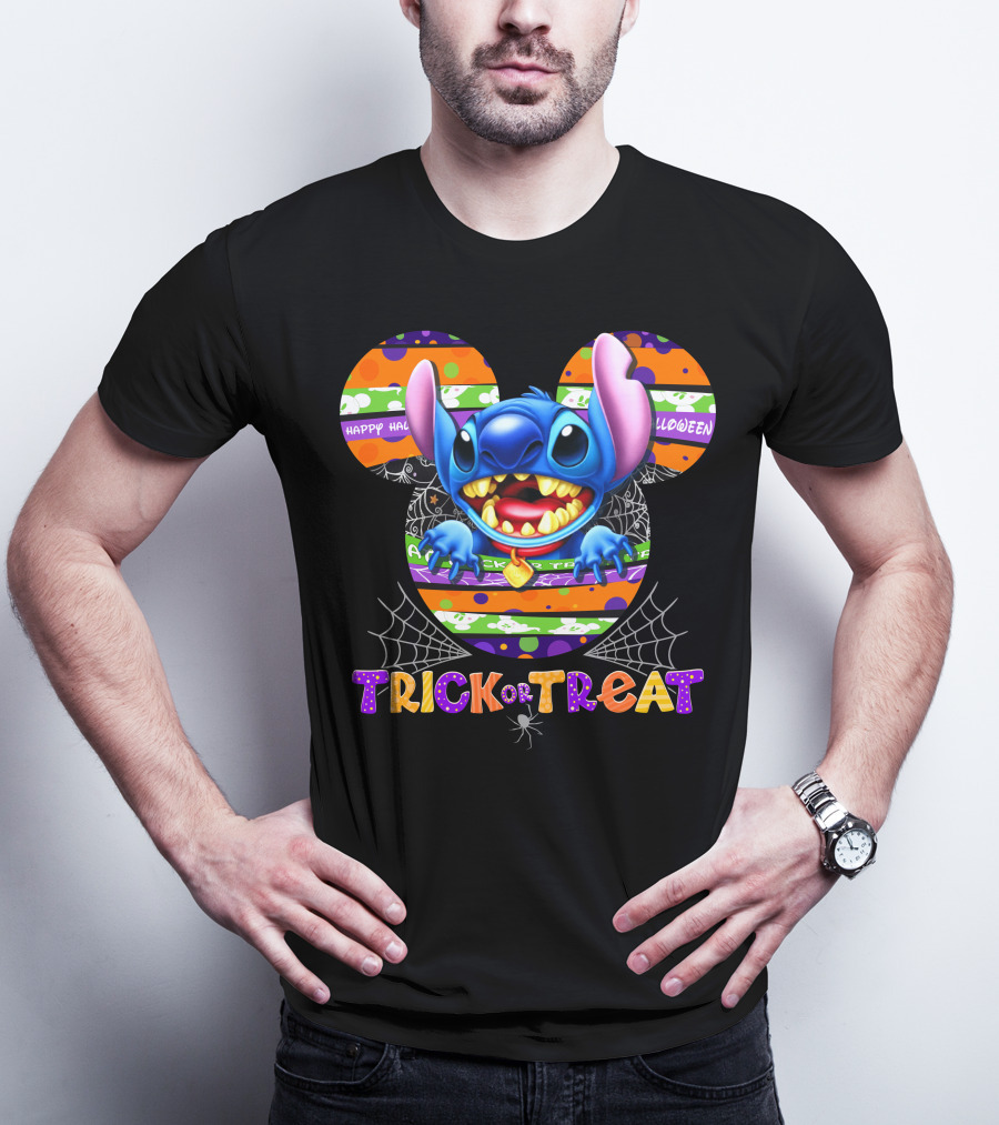 Happy Halloween Stitch Trick Or Treat Mickey Ears T-Shirt