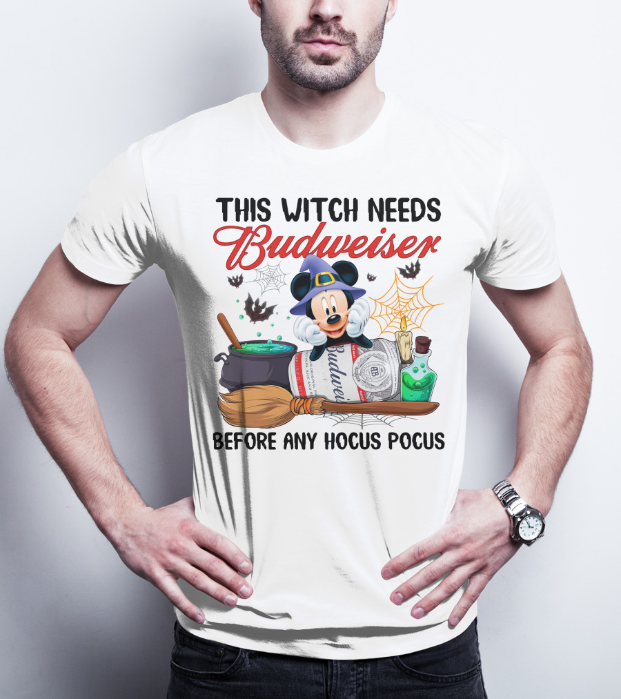 This Witch Needs Budweiser Before Any Hocus Pocus Mickey Halloween T-Shirt