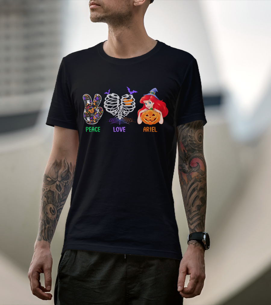 Peace Love Ariel Halloween Pumpkin Witch Hat T-Shirt