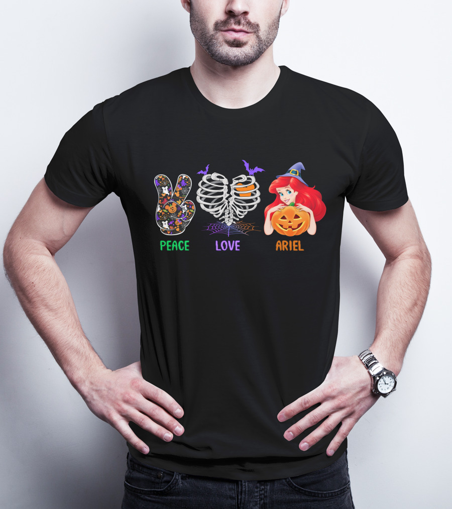 Peace Love Ariel Halloween Pumpkin Witch Hat T-Shirt