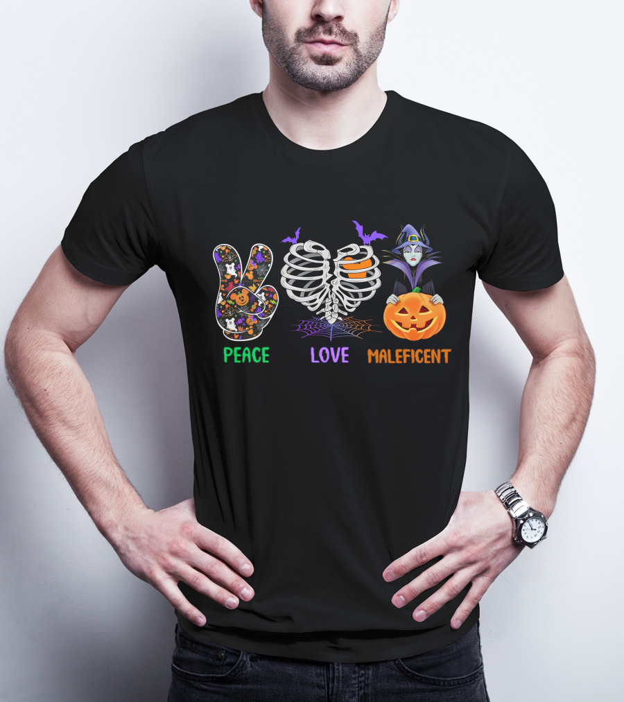 Peace Love Maleficent Halloween Style T-Shirt