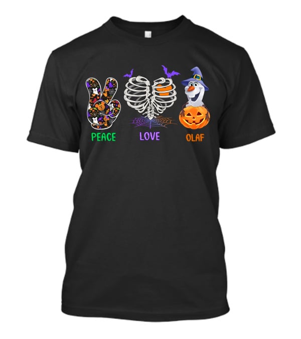 Peace Love Olaf Halloween Pumpkin Skeleton Bats T-Shirt