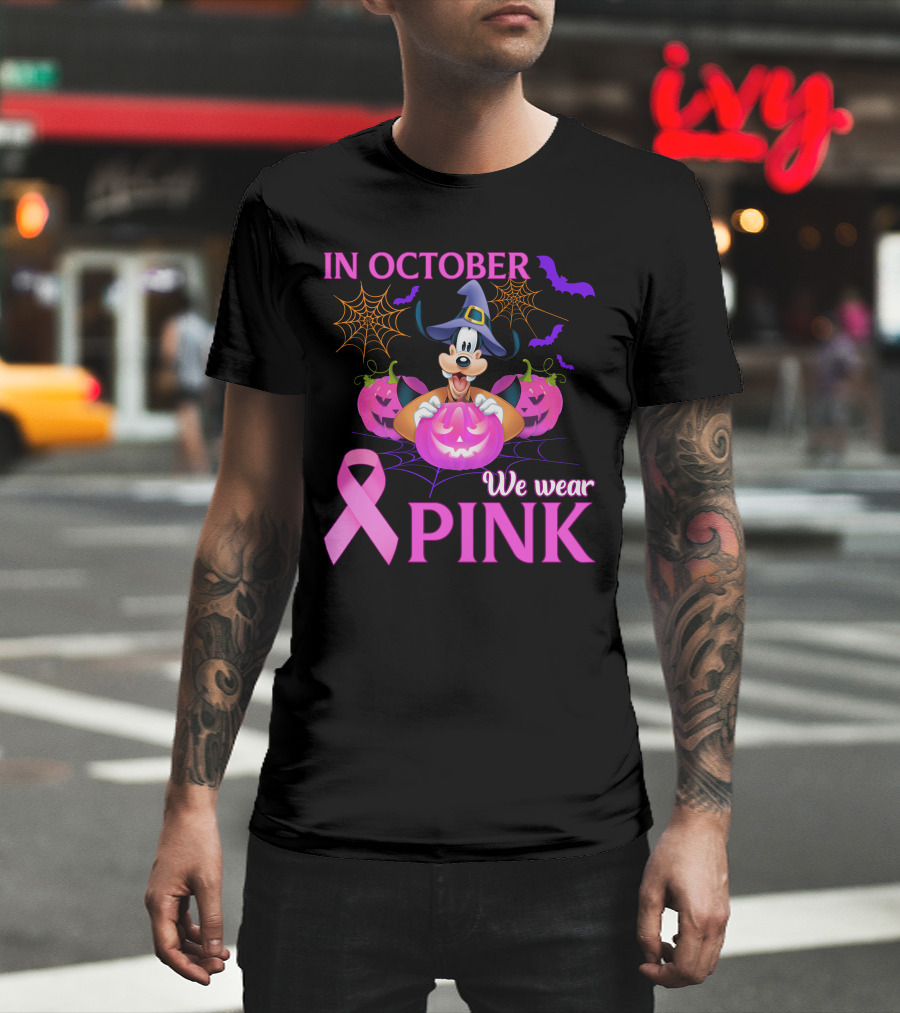 Goofy In October We Wear Pink Halloween Breast Cancer Awareness T-Shirt