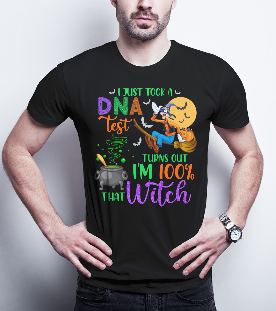 I Just Took A Dna Test Turns Out I'm 100% That Witch Goofy Halloween Moon Bats Cauldron T-Shirt