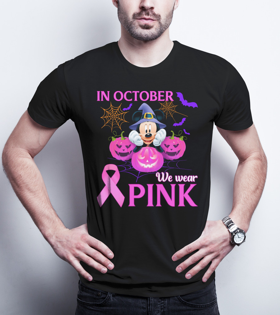 In October We Wear Pink Mickey Halloween Breast Cancer Awareness T-Shirt