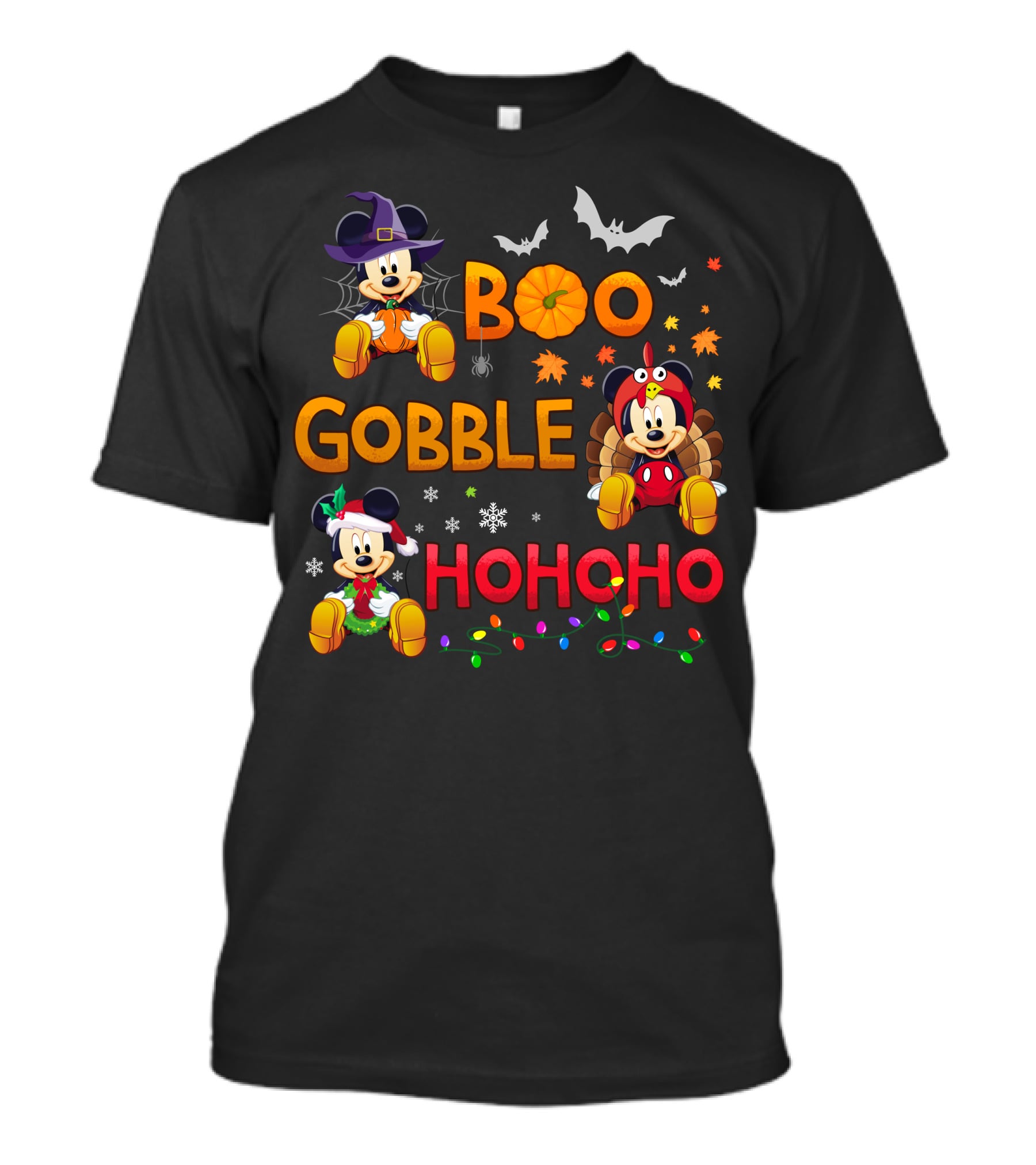 Boo Gobble Hohoho 2 Halloween Thanksgiving Christmas Mickey Minnie T-Shirt