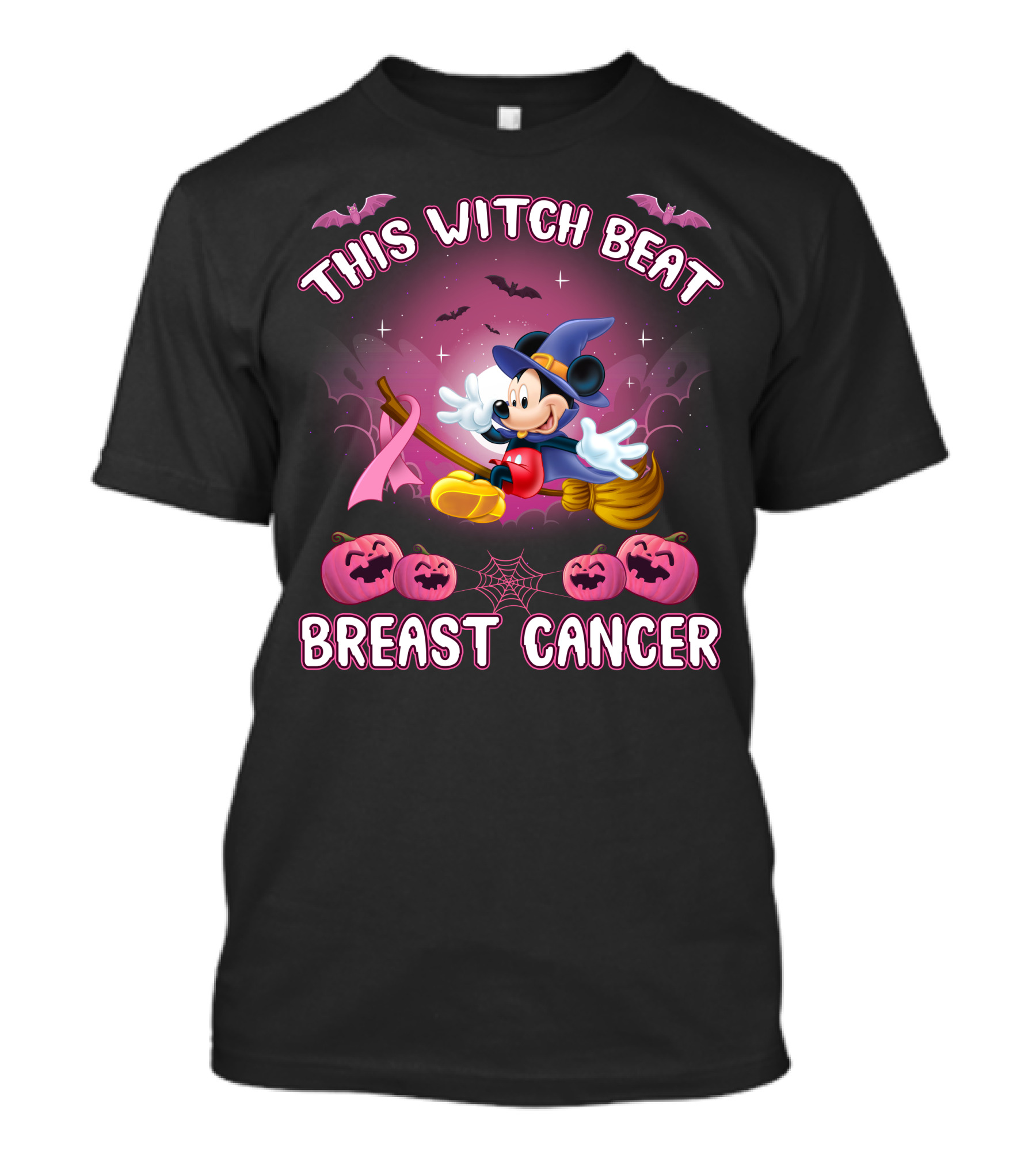 This Witch Beat Breast Cancer Mickey Halloween Pink Ribbon T-Shirt