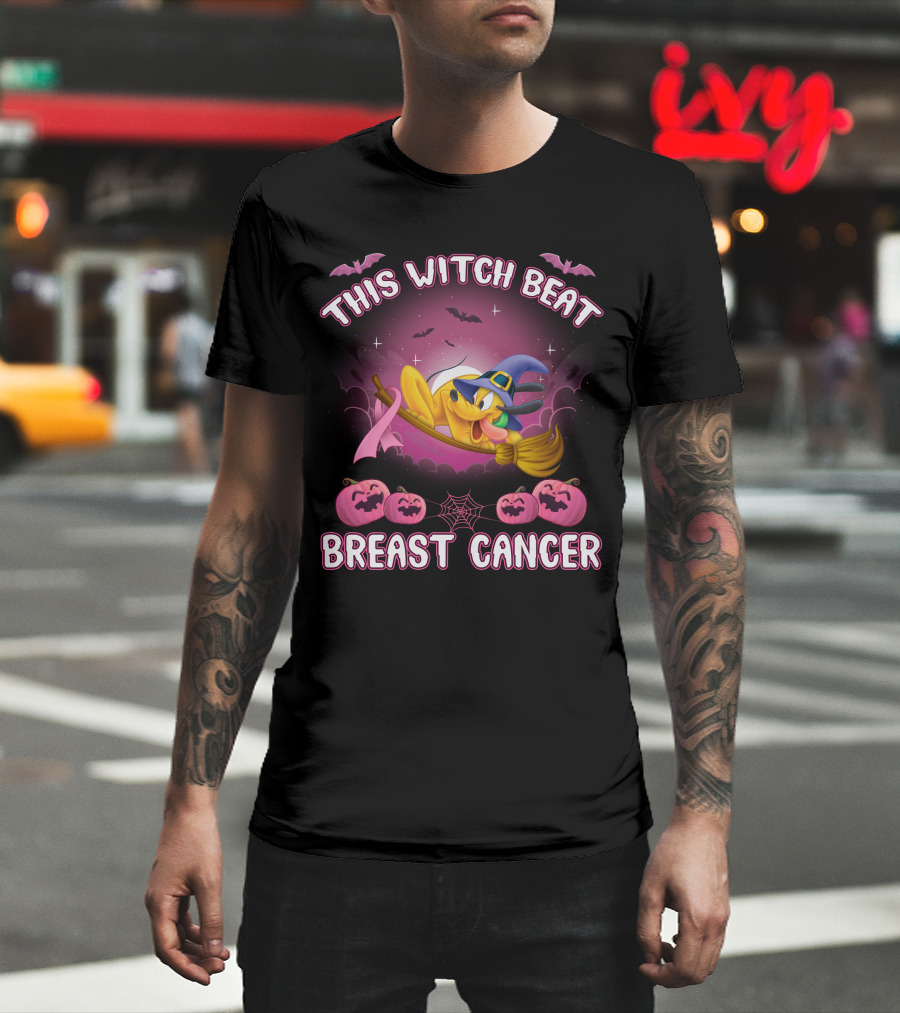 This Witch Beat Breast Cancer Pluto Hat Broom Pumpkins Bat T-Shirt