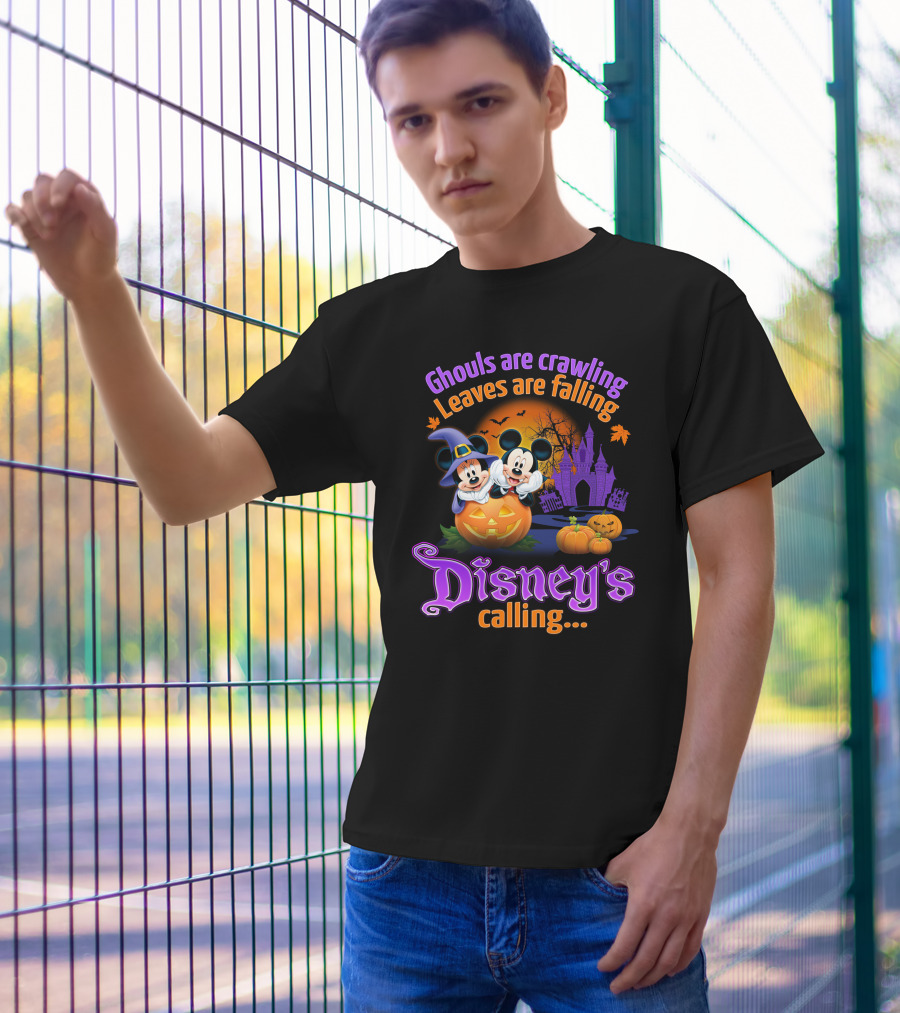 Ghouls Are Crawling Leaves Are Falling Disney's Calling With Mickey And Minnie Halloween Theme T-Shirt