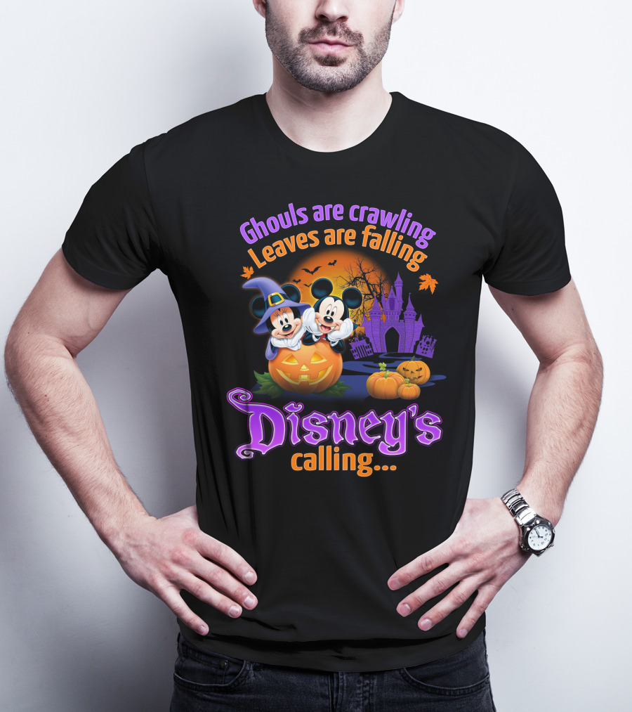 Ghouls Are Crawling Leaves Are Falling Disney's Calling With Mickey And Minnie Halloween Theme T-Shirt
