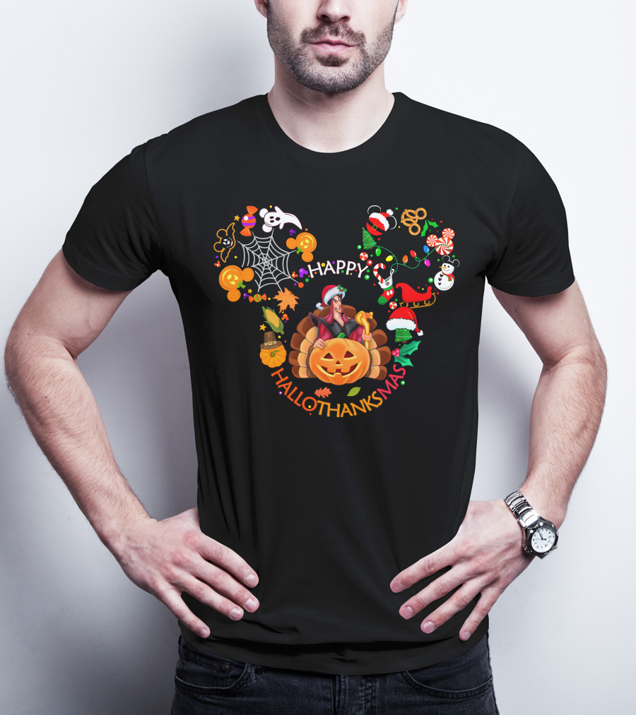 Jafar Happy Hallothanksmas Pumpkin Santa Halloween Christmas Thanksgiving T-Shirt
