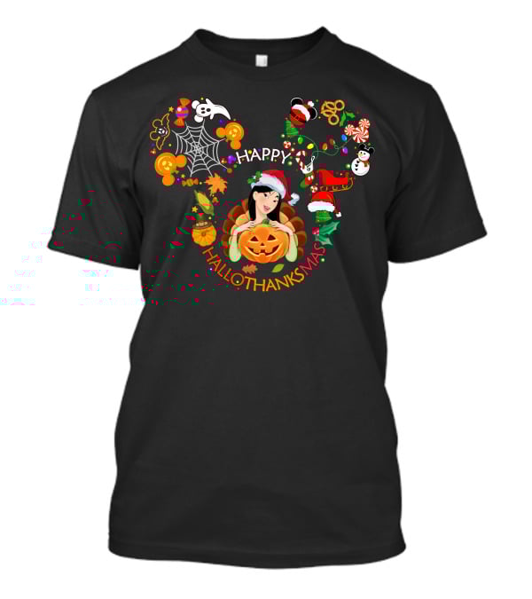 Mulan Happy Hallothanksmas Mickey Pumpkin Halloween Thanksgiving Christmas T-Shirt
