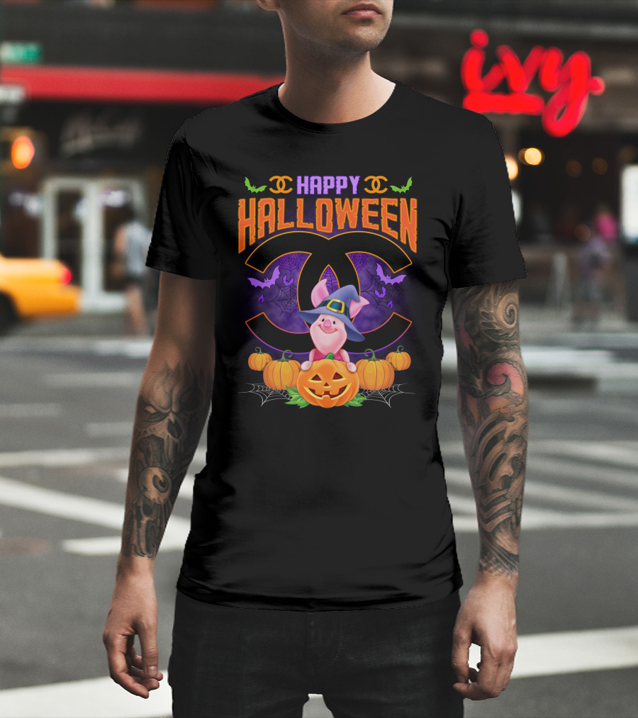 Happy Halloween Piglet With Pumpkins And Cc T-Shirt