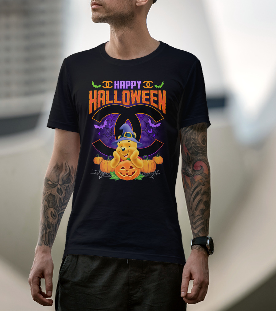 Happy Halloween Pooh Pumpkins Bat Spells T-Shirt