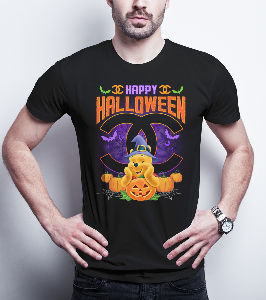 Happy Halloween Pooh Pumpkins Bat Spells T-Shirt