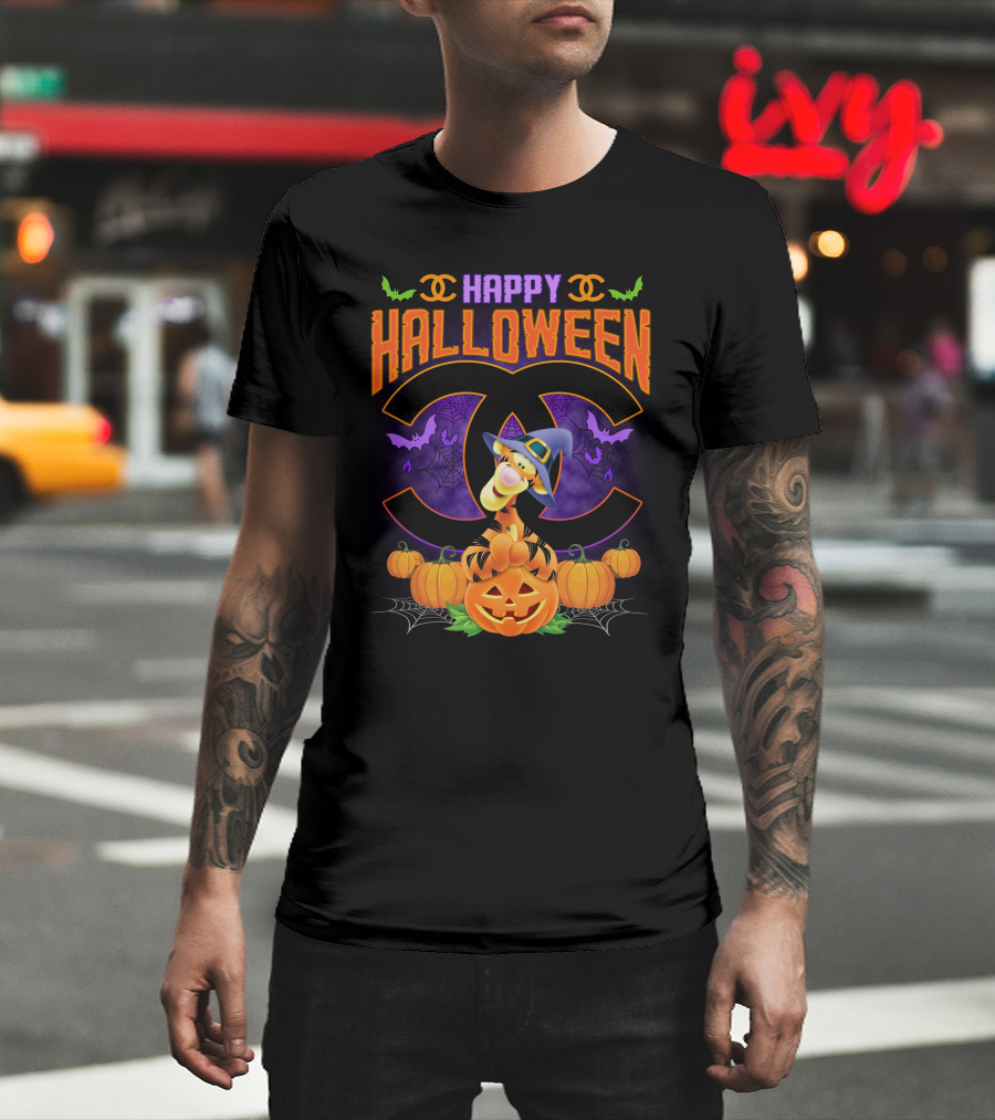 Happy Halloween Tigger Pumpkin Bats Spiders T-Shirt