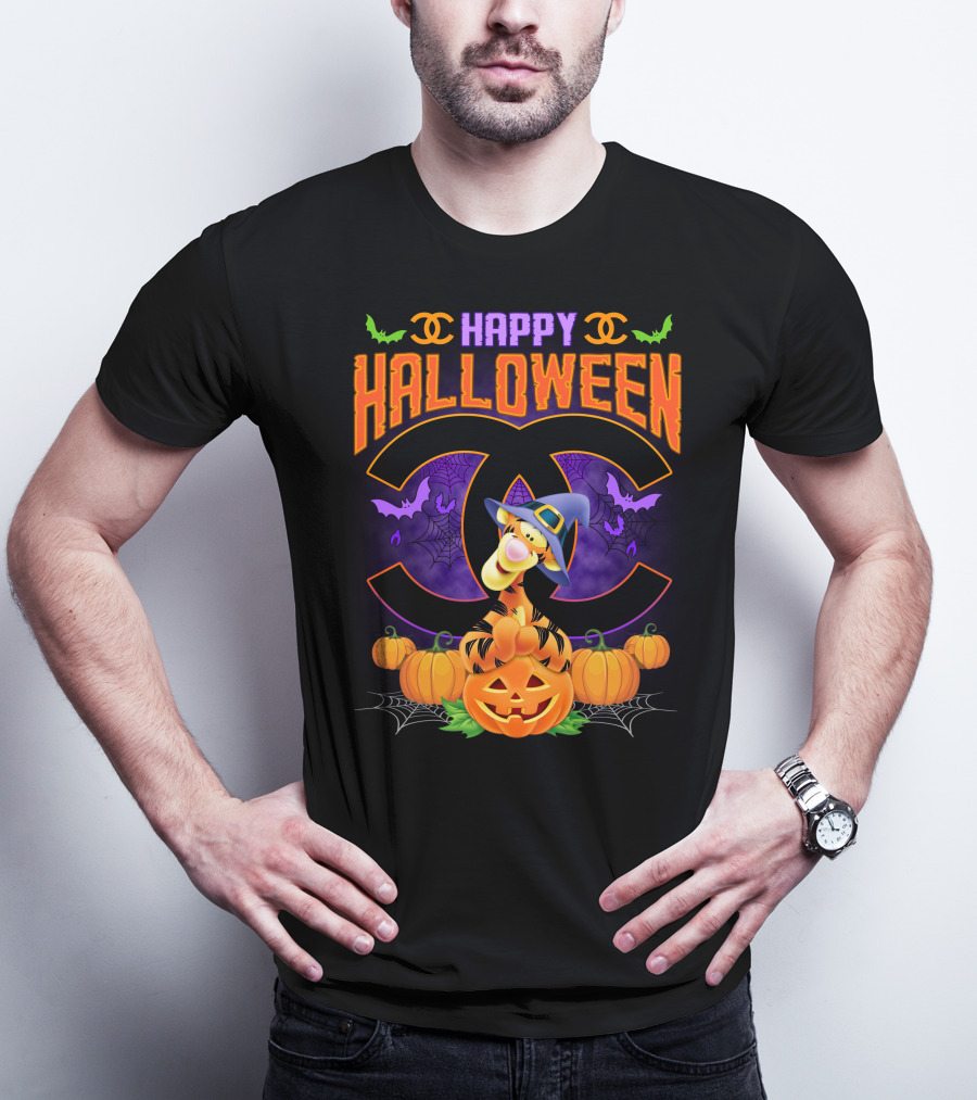 Happy Halloween Tigger Pumpkin Bats Spiders T-Shirt