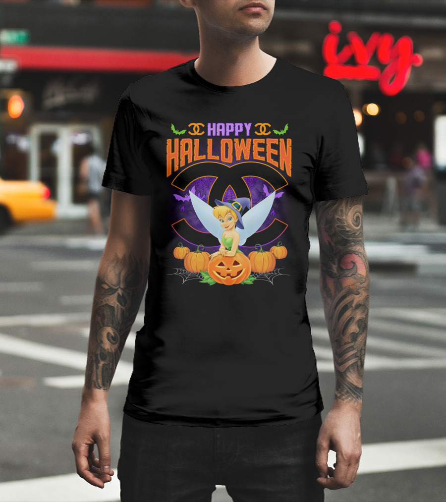 Happy Halloween Tinker Bell Pumpkins Bat Wings T-Shirt