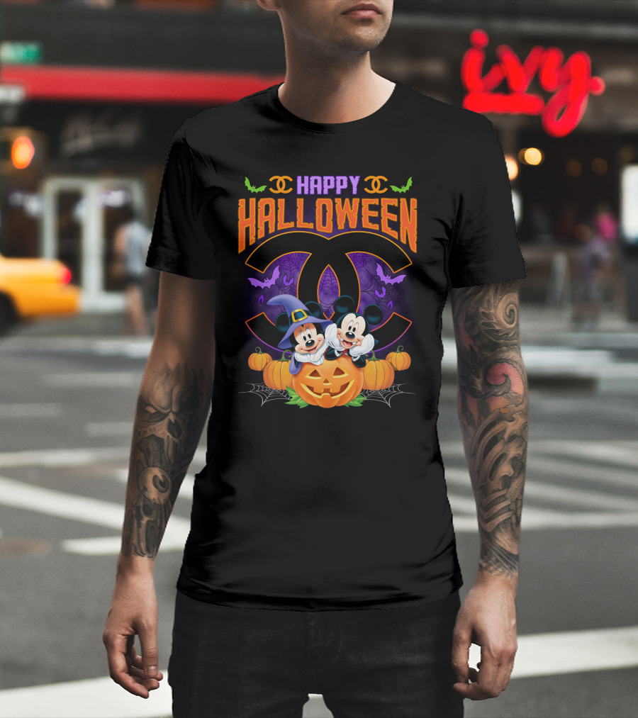 Happy Halloween Mickey Minnie Pumpkin Bat Costume T-Shirt