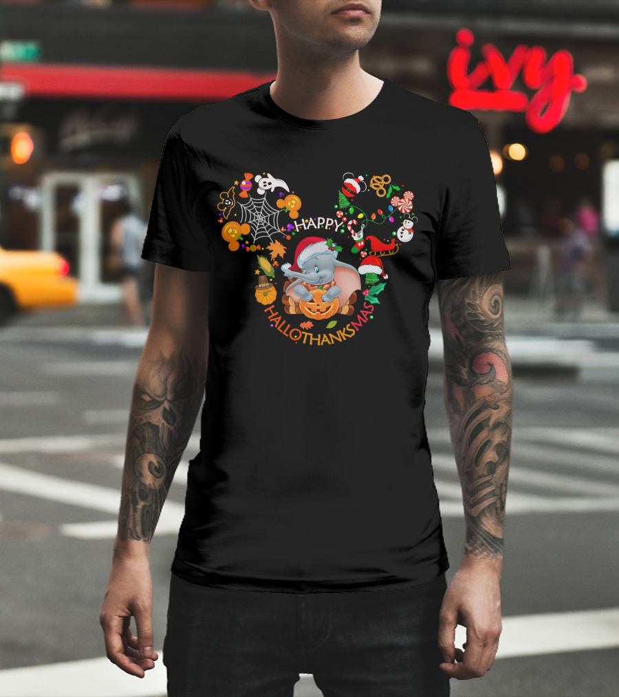Happy Hallothanksmas Dumbo Christmas Pumpkin Halloween T-Shirt