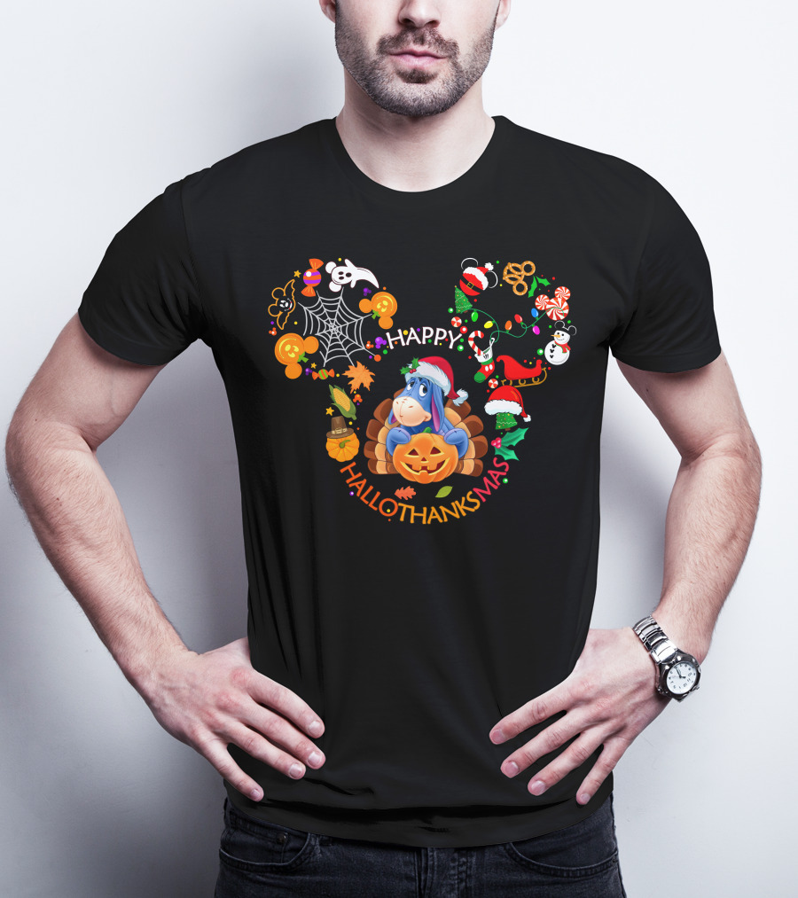 Eeyore Happy Hallothanksmas Pumpkin Holiday Festive T-Shirt