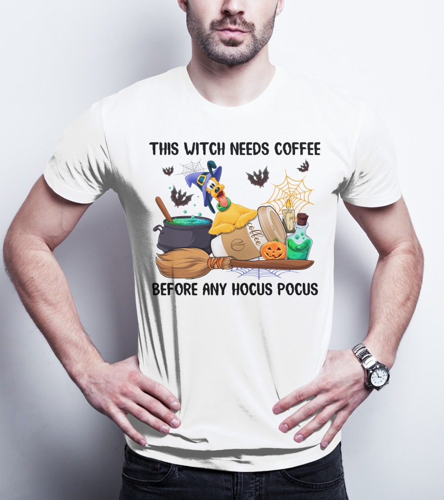 This Witch Needs Coffee Before Any Hocus Pocus Pluto Halloween T-Shirt