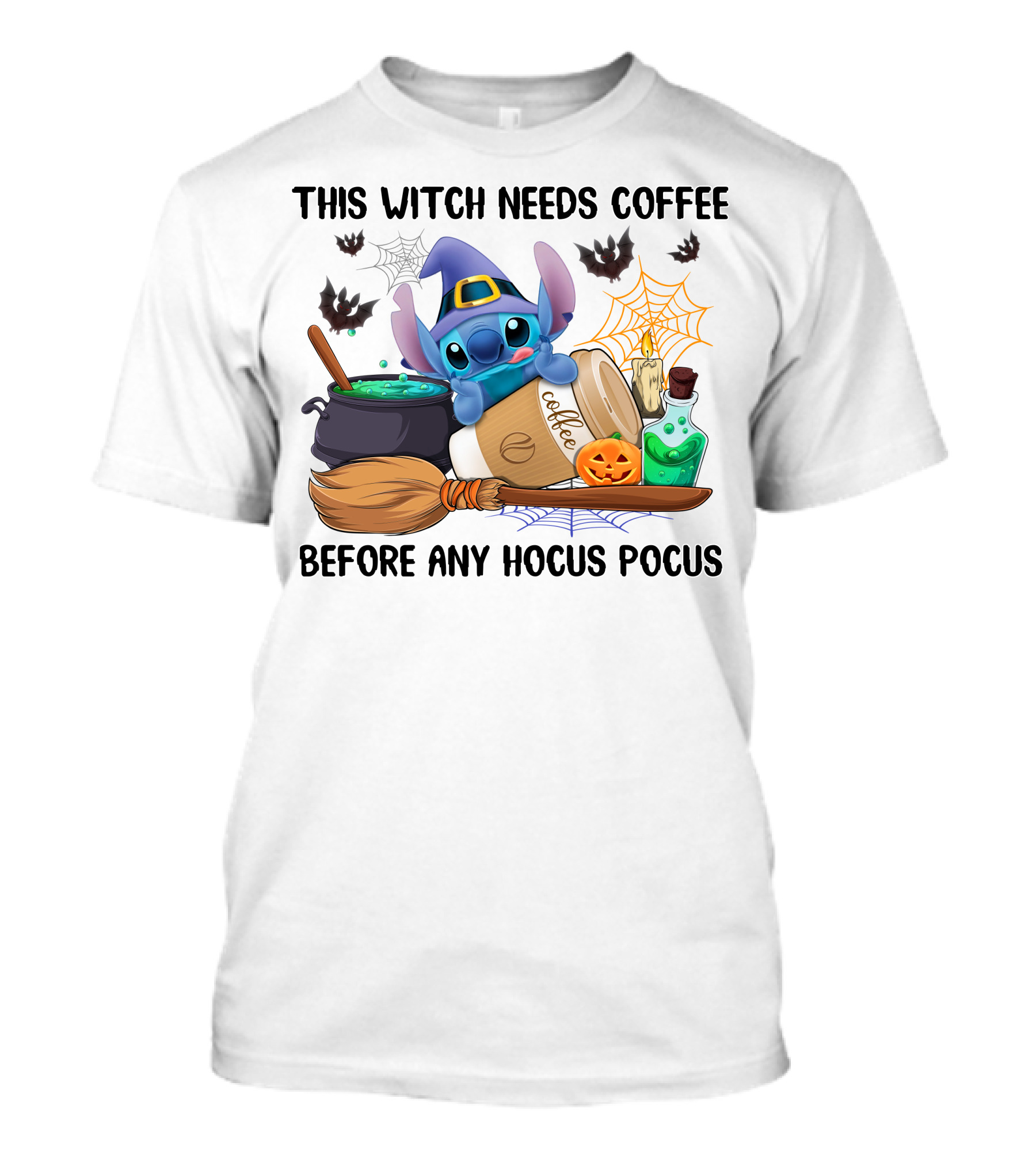 This Witch Needs Coffee Before Any Hocus Pocus Stitch Halloween T-Shirt
